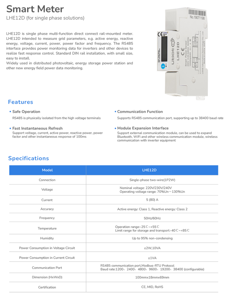 Single Phase CT Smart Meter - Livoltek